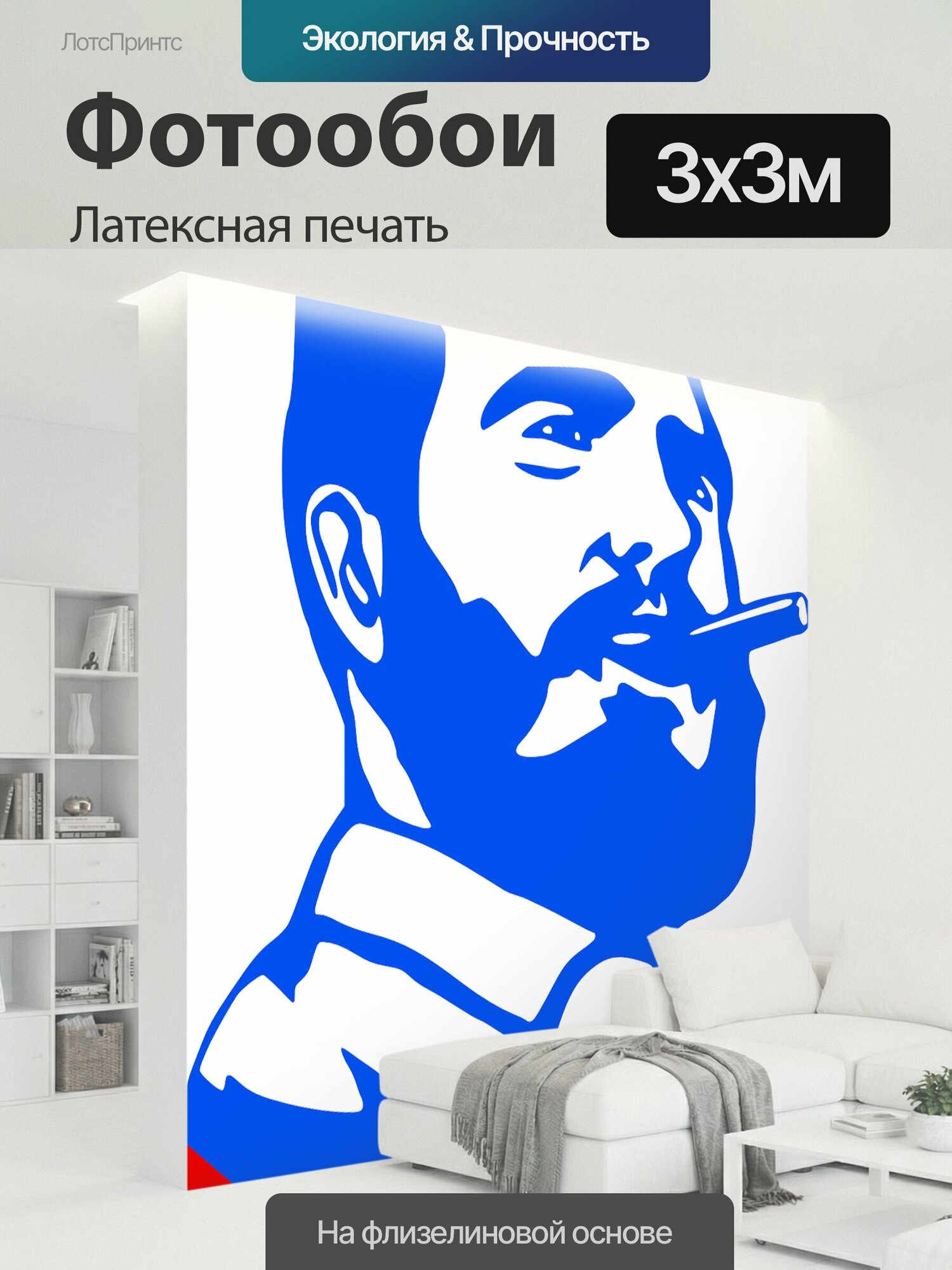 Фотообои моющиеся ударопрочные "Фидель кастро, кастро, куба" 300x300 см. латексная печать