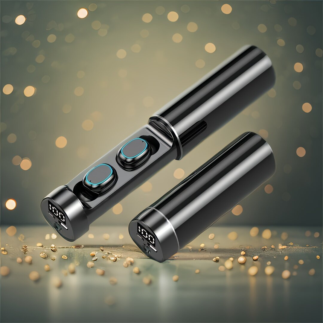 Беспроводные TWS наушники с фонариком, HD Hi-Fi звук, сенсорное управление, handsfree, для спорта и игр, черные