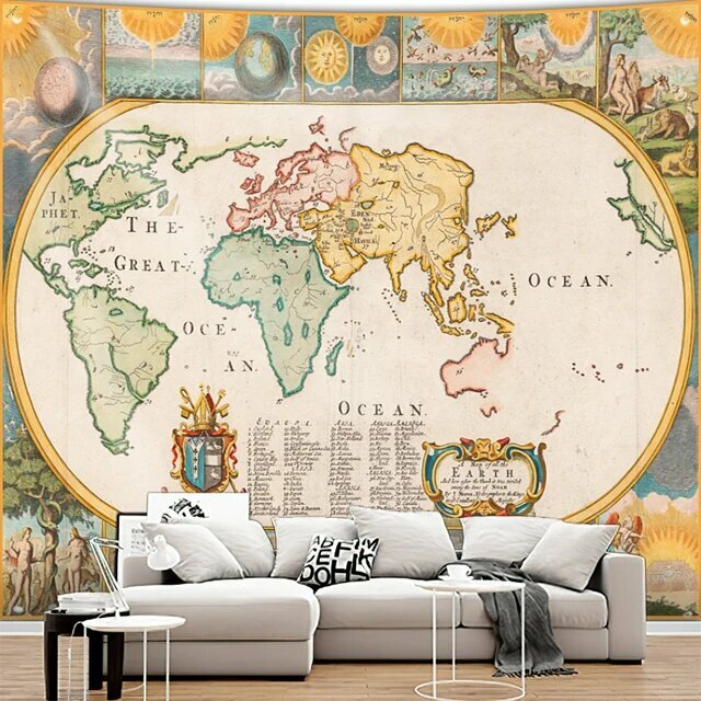 Гобелен с картой мира PRINTED 100% Полиэстер Белый, 150x150cm, DT-GT-002