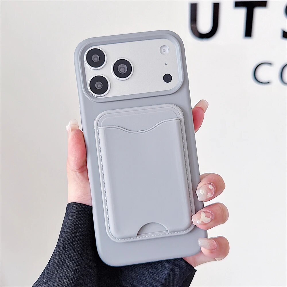 Жидкий силиконовый чехол-кошелек 2-в-1 для iPhone 17, 16, 14, 13, 12 с держателем для Айфон 15, Grey