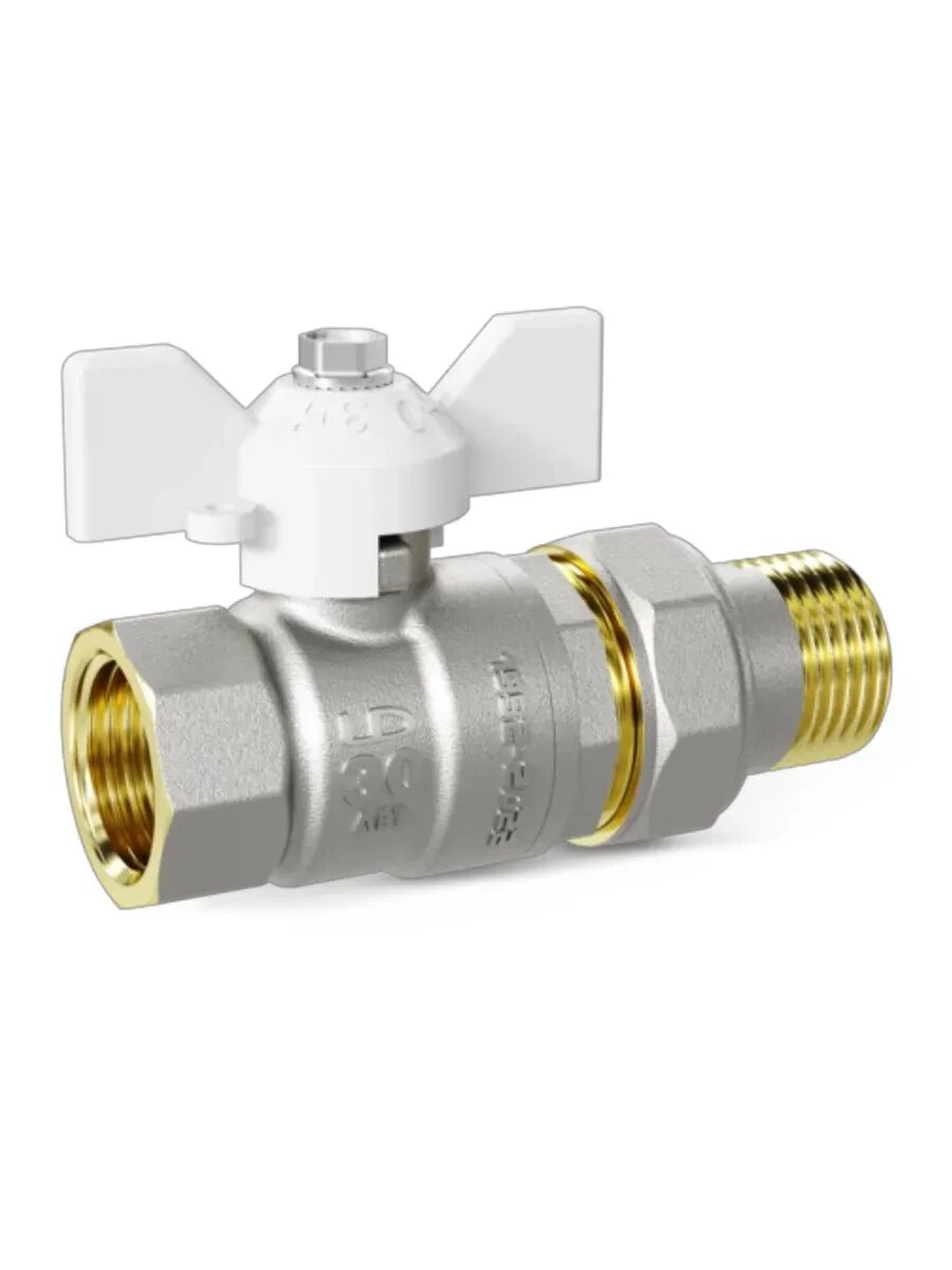 Кран шаровой с американкой (бабочка) W 1" белый