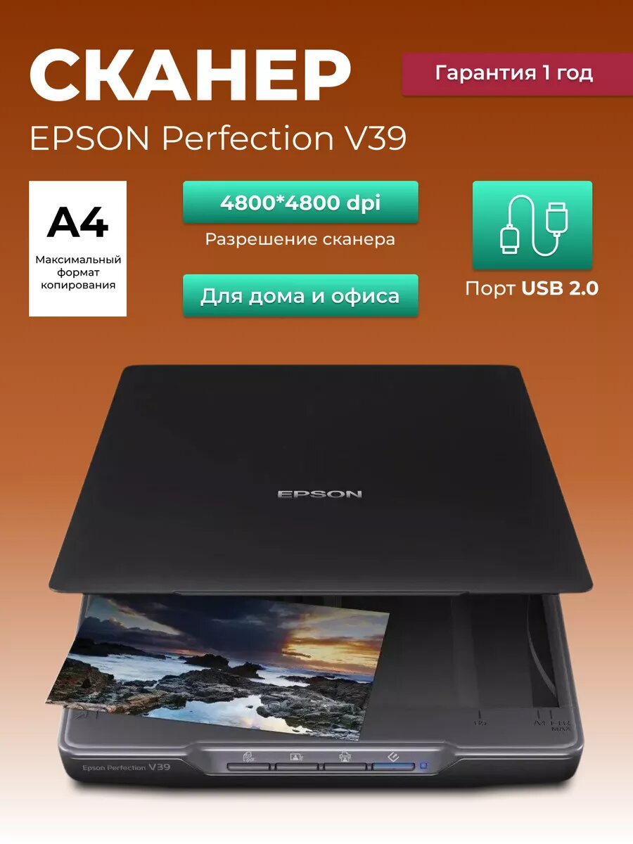 Сканер Epson Perfection V39 планшетный А4 4800х4800 dpi B11B232501