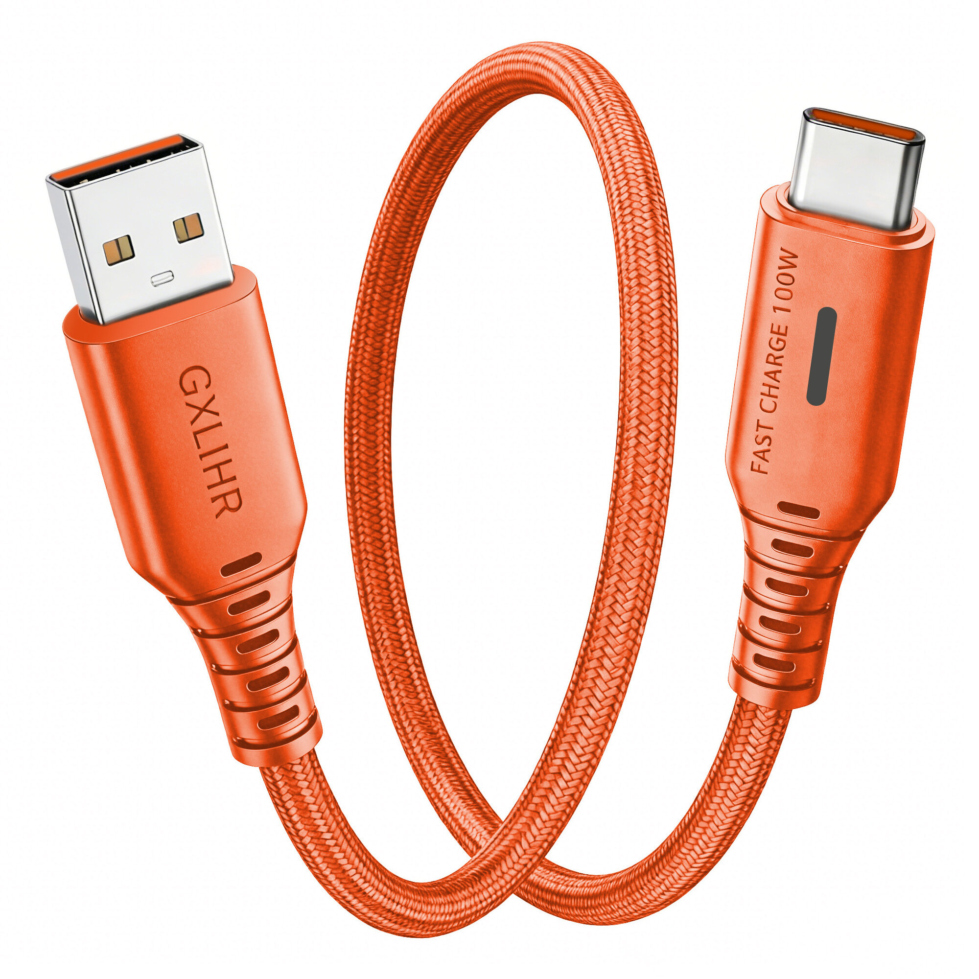 USB-C кабель для быстрой зарядки 100W, оранжевый, 30 см (1 фут/11.8 дюйма), совместим с iPhone 15/16/17, Huawei, Xiaomi, Samsung, Vivo и другими смартфонами, планшетами и ноутбуками