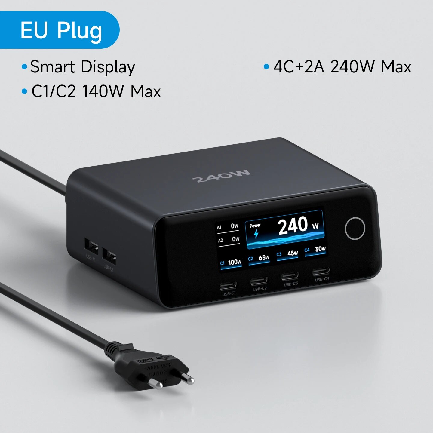 Настольная Зарядная Станция Hagibis 240W С 6 Портами, GaN, USB-C, LED-дисплеем Для Быстрой EU Plug