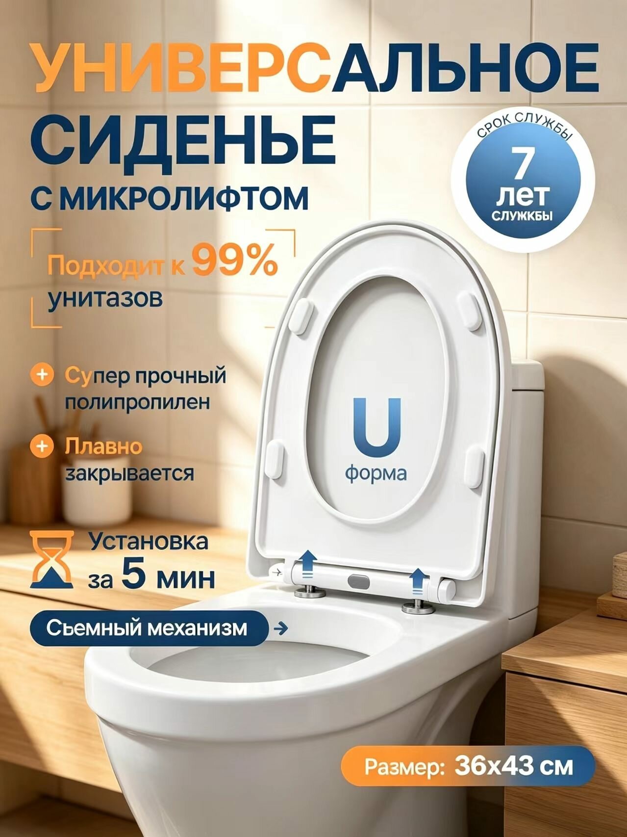 SFonte Сиденье для унитаза с микролифтом универсальное быстросъемное полипропилен,43*36cm