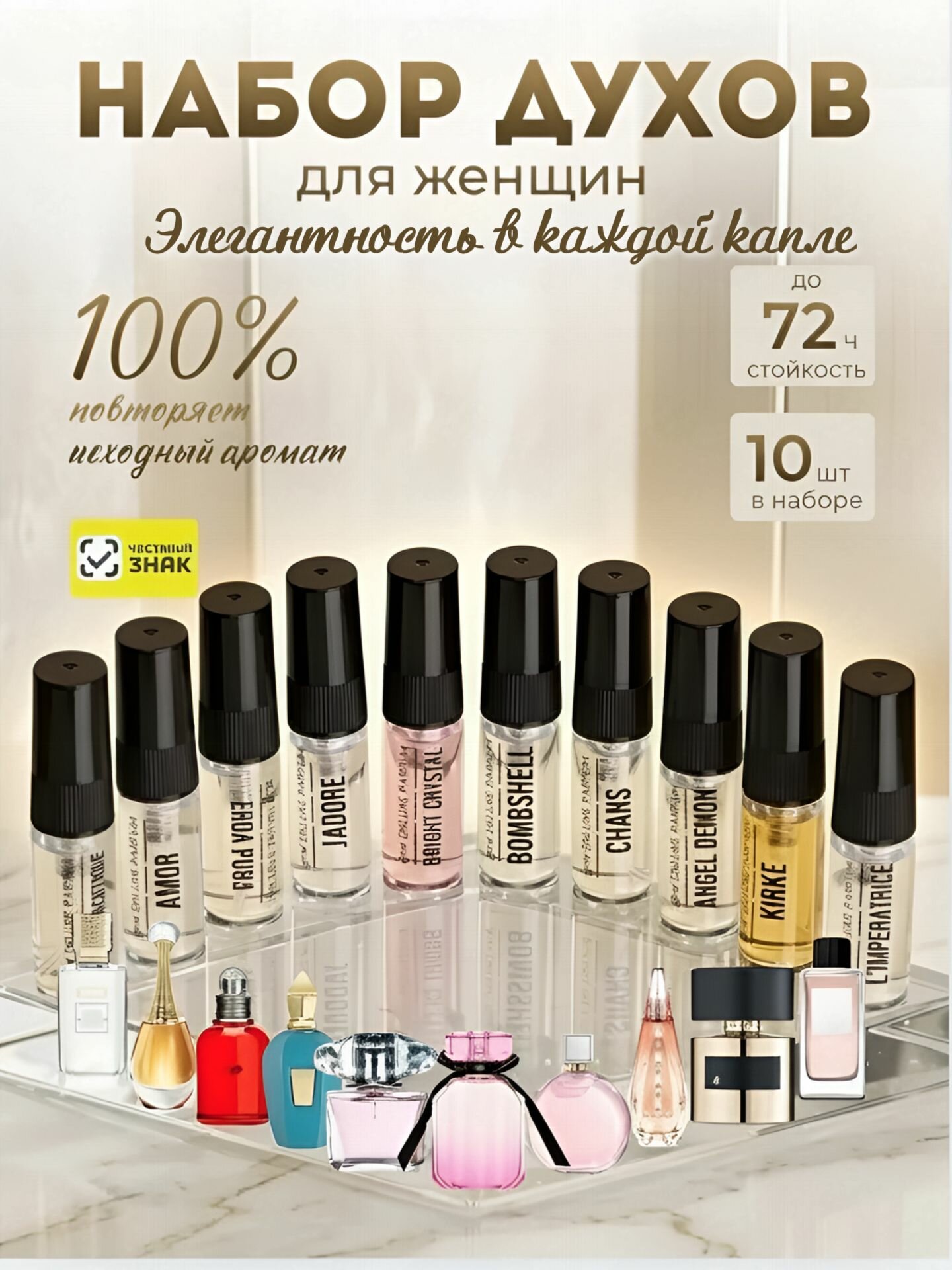 PARFUM DELUXE набор женских мини духов с цветочными нотами, 10 шт по 3 мл