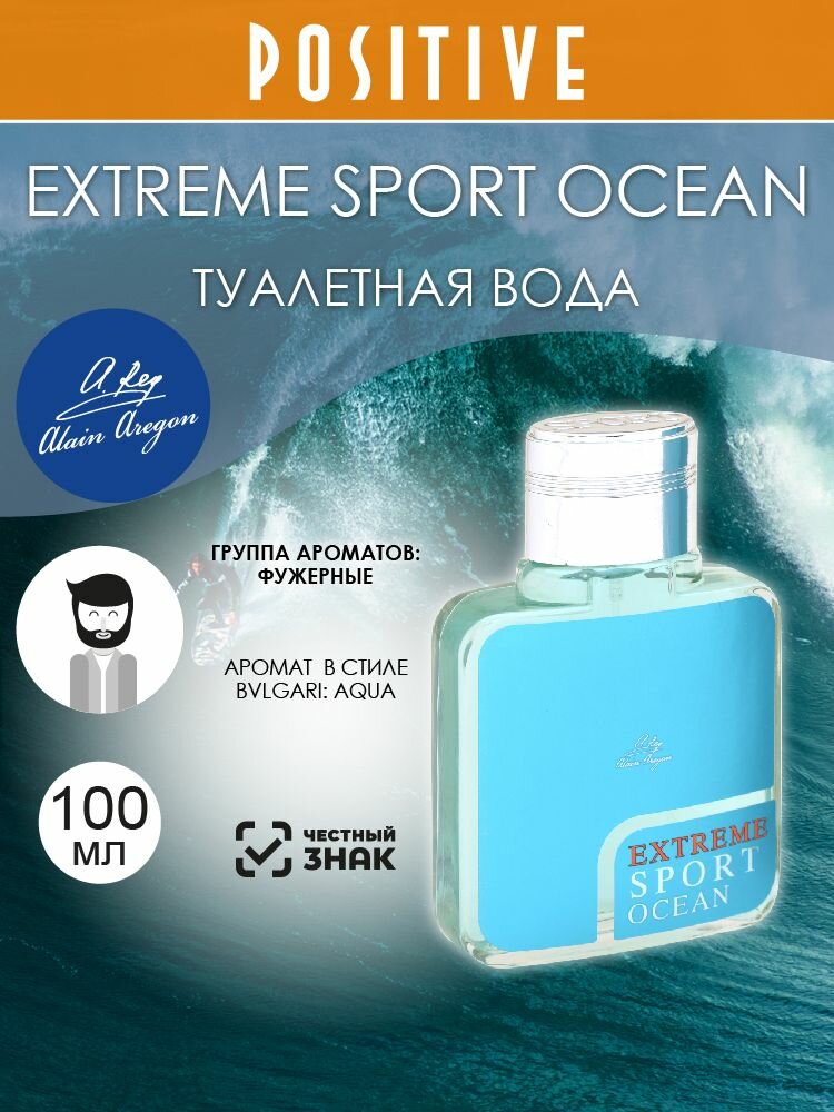 ALAIN AREGON Туалетная вода мужская EXTREME SPORT OCEAN, фужерный аромат 100 мл