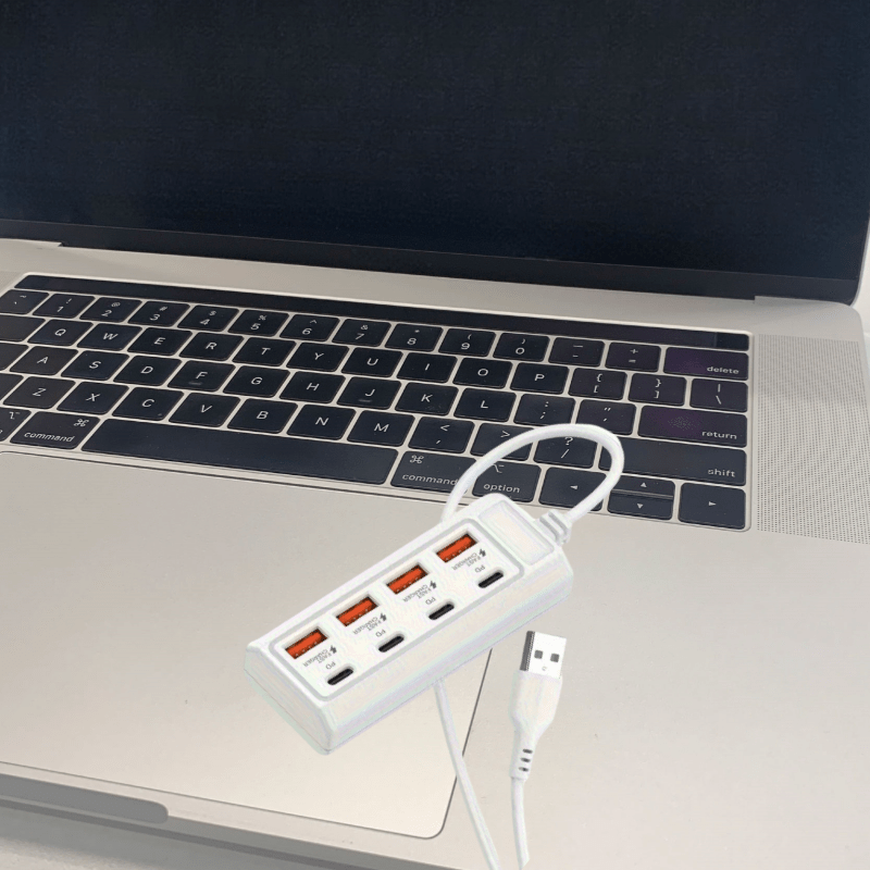 USB-хаб 8 в 1 с 4 портами USB и 4 портами PD быстрой зарядки, 25 Вт, адаптер-разветвитель для компьютеров, ноутбуков, планшетов и смартфонов, белый