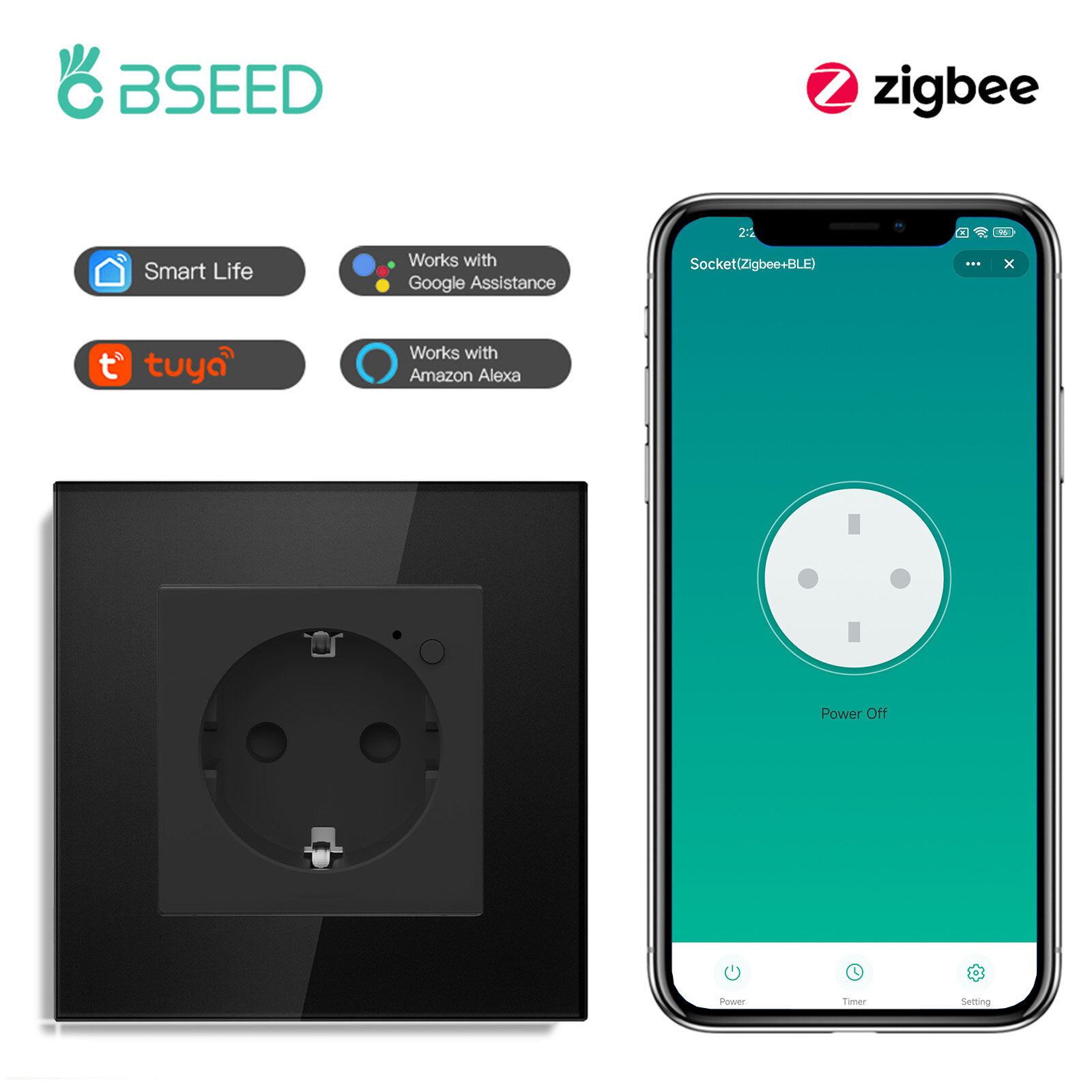 Умная ZIGBEE-розетк, серия E-TOUCH, стеклянная рамка