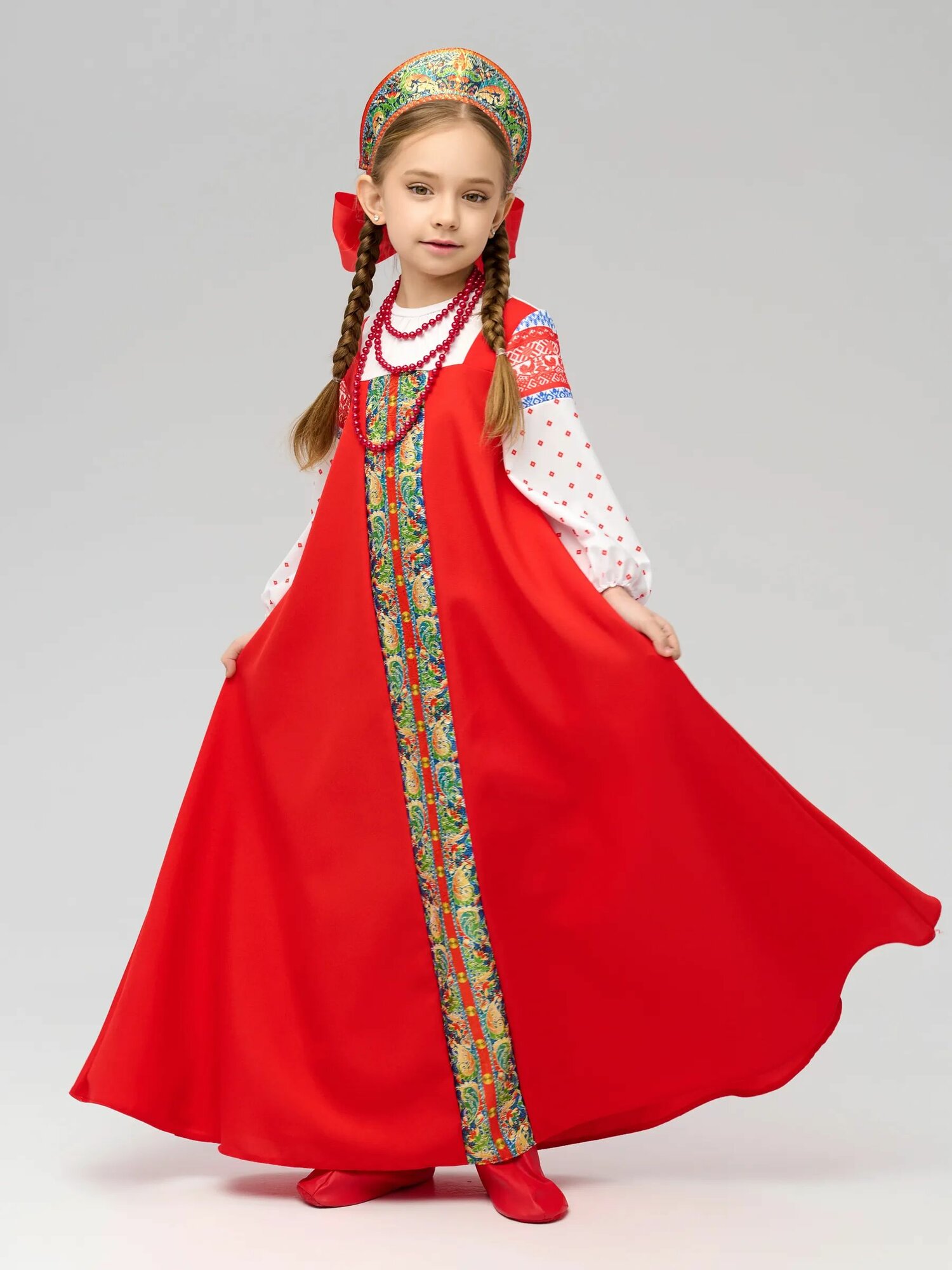 Костюм для девочки Сарафан народный Варвара премудрая, красный, XXL, m1177red