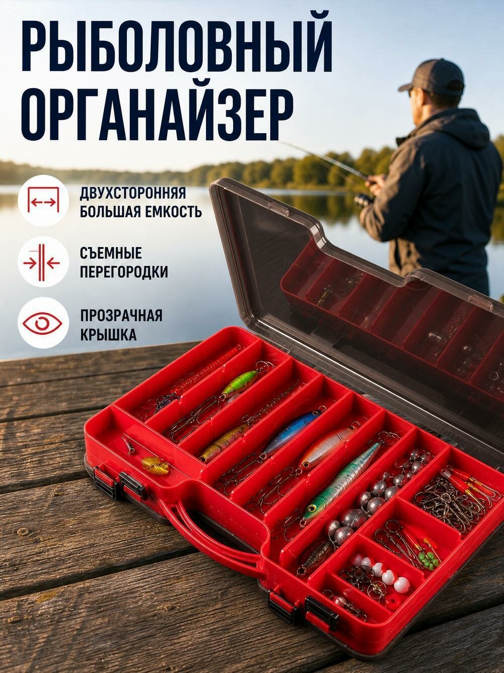 Коробка 2-сторонняя рыболовная. Коробка для воблеров, блесен, силикона. Органайзер рыболовный.