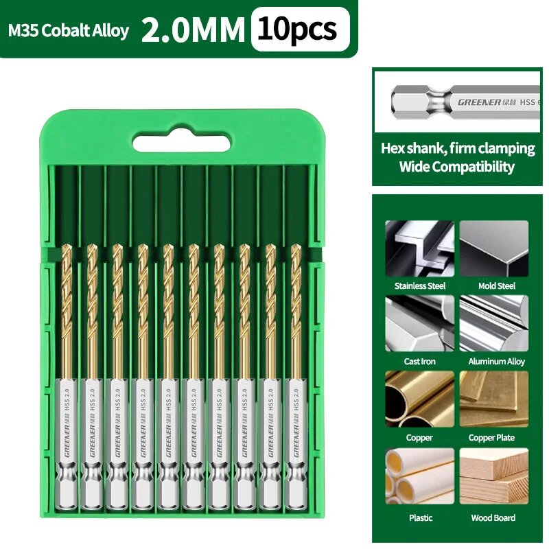 Сверло по металлу GREENERY M35 2.0mm, 10шт
