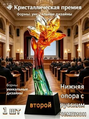 Трофей из прозрачного хрусталя - на нижней планке выгравировано слово -второй