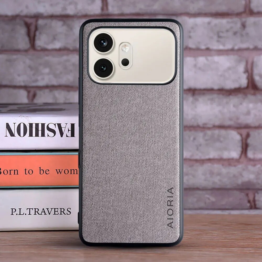 Серый чехол для Honor 600 из текстильной кожи