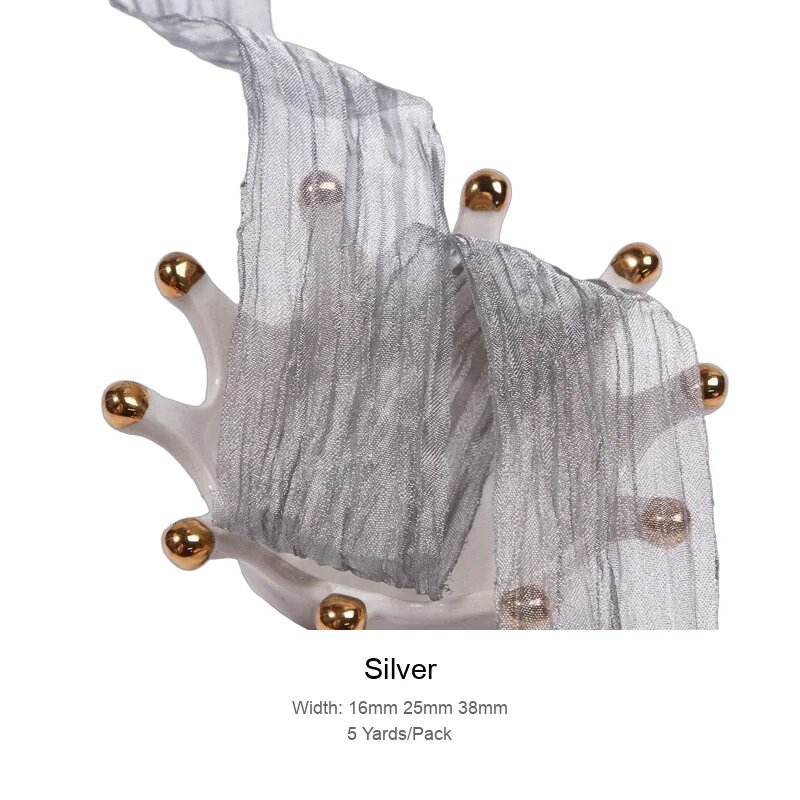 Плиссированная лента из снежной пряжи 25-40 мм DIY T-055 cr19 Silver, 25mm