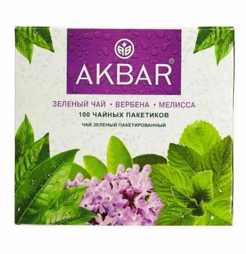 Akbar Чай зеленый Вербена и Мелисса, 100 пак