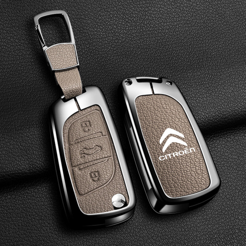 Кожаный брелок для ключа Citroen C модель, коричневый, с зажимом B01 для автомобилей 2023 года (C4L, C3XR, C5X)
