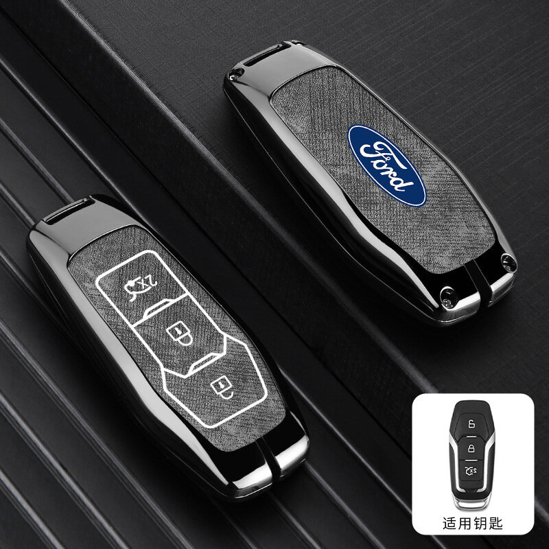 Совместимый с Ford Mondeo, Focus, Freestyle, Edge, Explorer, Edge Plus ключевой кейс с брючным узором из серой кожи,