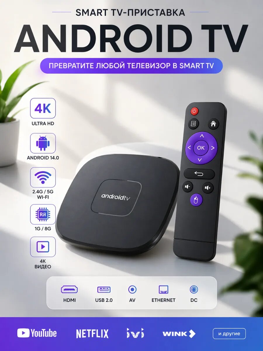 Android TV Box приставка Smart TV 4K USB Wi‑Fi медиаплеер