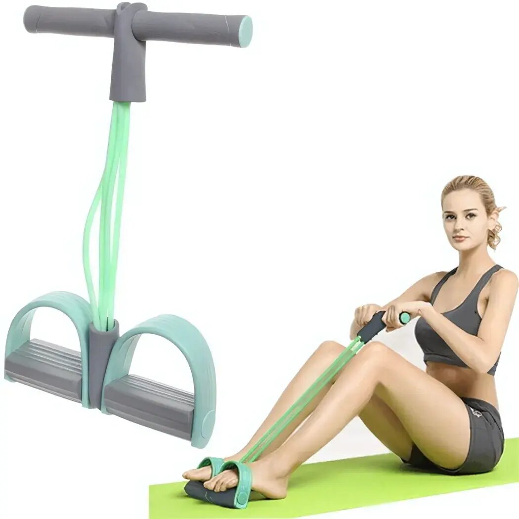 Эспандер универсальный с упорами для ног «Fitness», 45х25 см, нагрузка 18 кг, зеленый