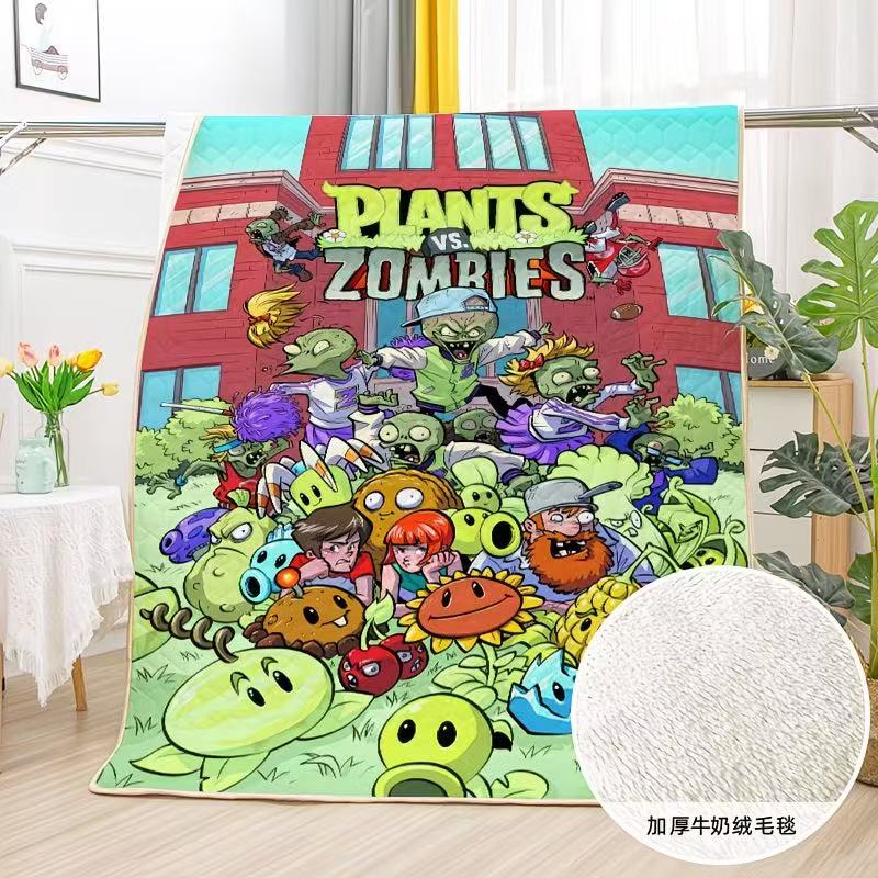 Плед Plants Vs. Zombies полиэстер/акрил, молочный бархат, с принтом, одеяло,150*200cm