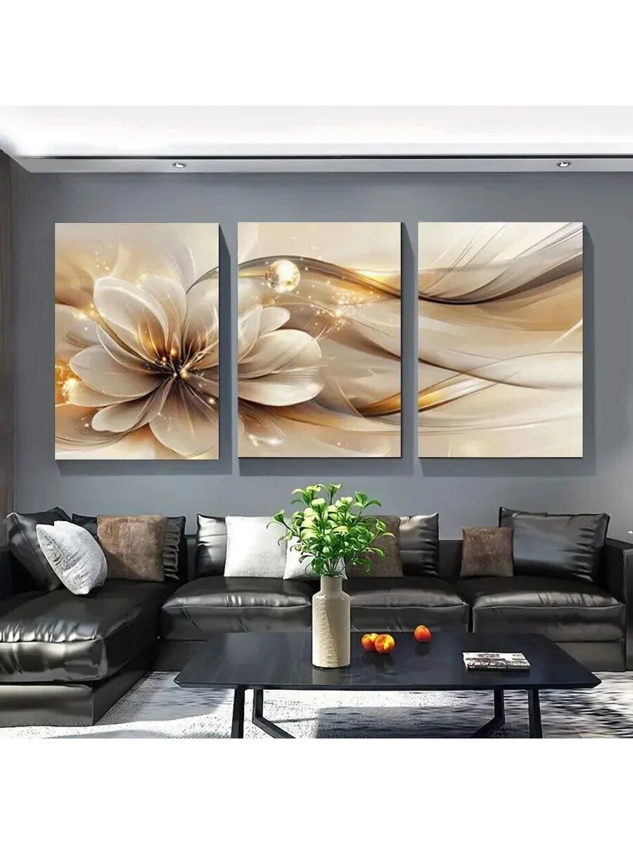 Картина 40×50 см, три картины с рамкой, акрил, 22 цвета, флизелиновое полотно