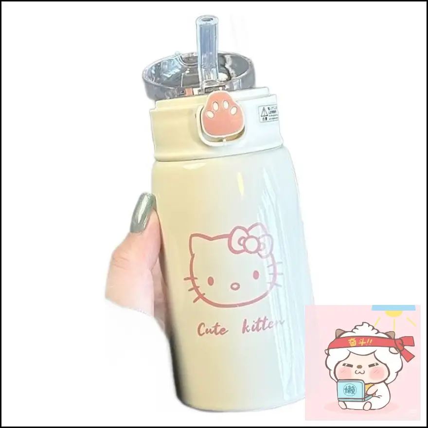 Термокружка Hello Kitty вакуумная 0.4 л, розовая, из нержавеющей стали, сохраняет тепло и холод до 48 часов, для детей и