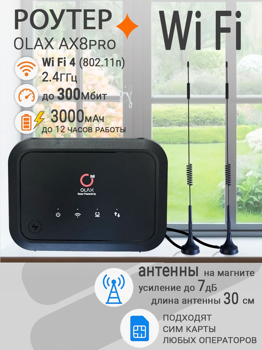 Роутер Wi Fi 4G AX8 PRO, любая сим, с выносными антеннами 7дб