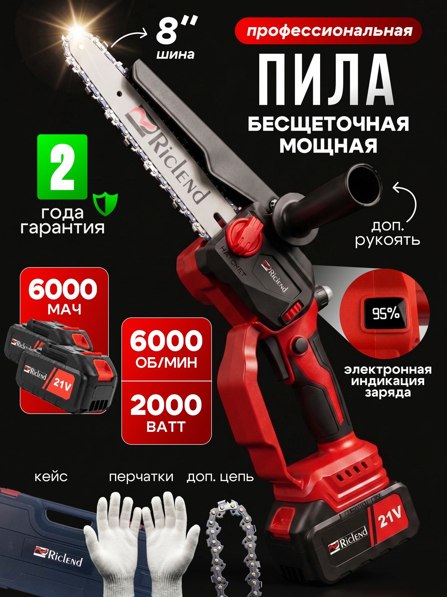 Riclend Пила аккумуляторная цепная