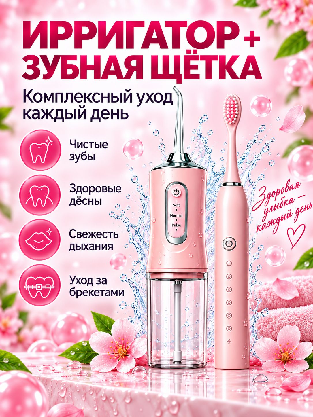 Ирригатор для полости рта и зубов портативный и электрическая зубная щетка подарочный набор
