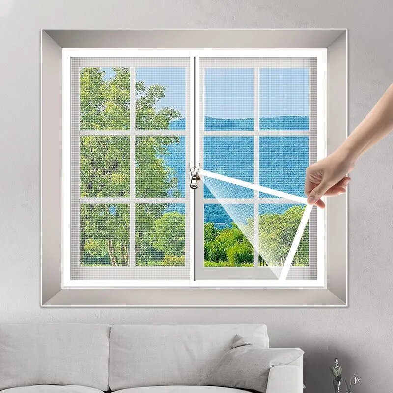 Москитная сетка на окно, самоклеящаяся лента, застёжка-молния, 60x80cm, ПВХ