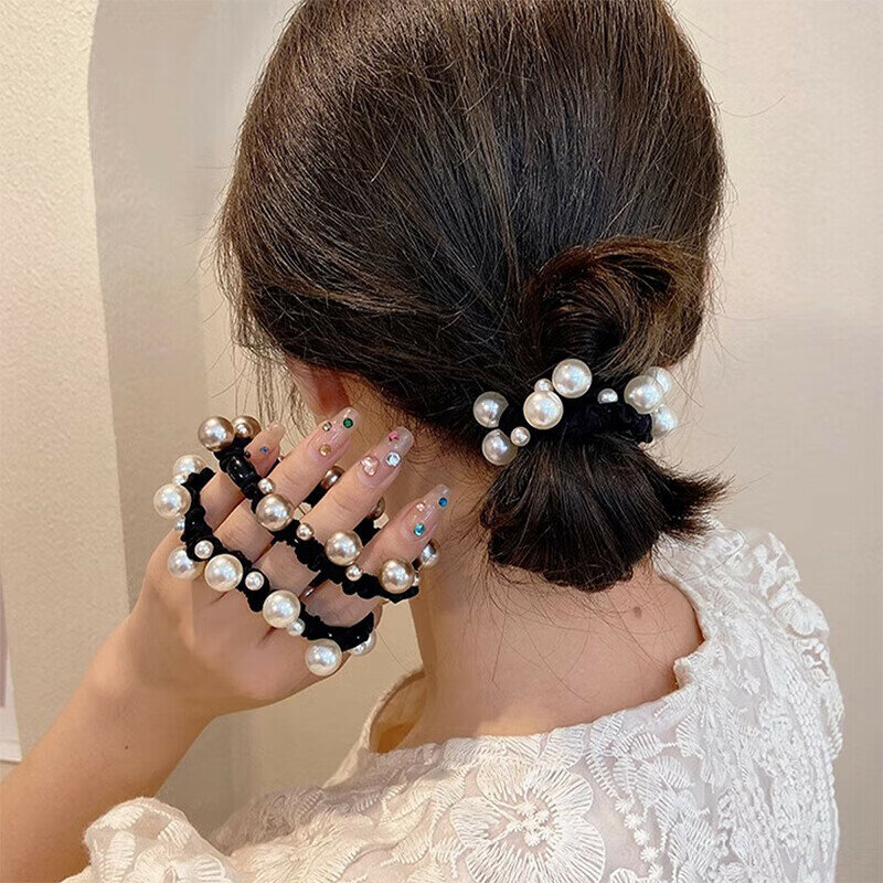 Chimera [4 High-Elasticity Seamless Dual-Use Hair Ties], Elegant Bun Hair Ties, Round Bead Hair Rings, Hair Accessories