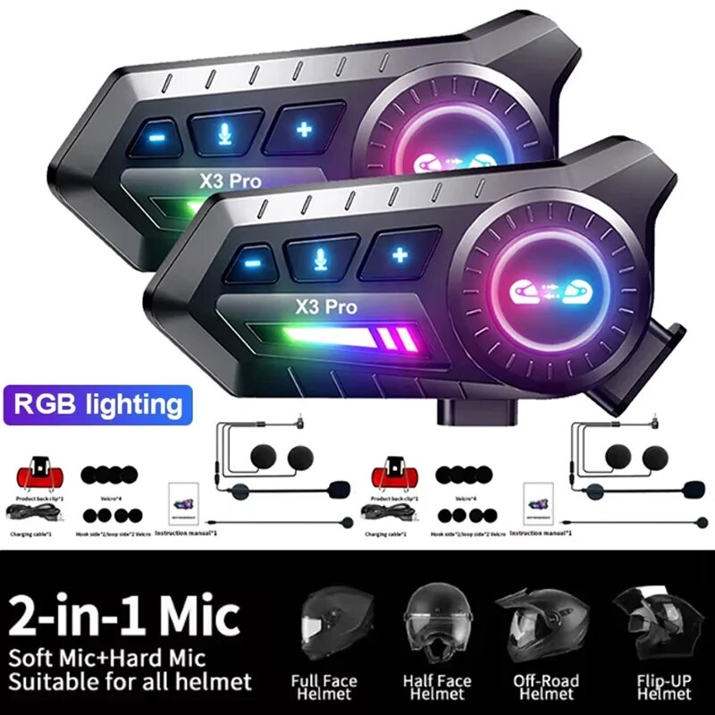 Мото Bluetooth домофон X3 Pro, 2 шт, 2-in-1 Mic