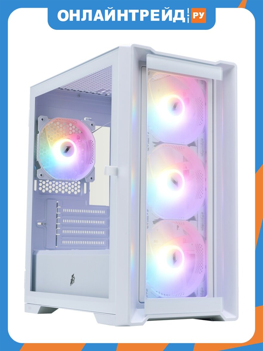 Корпус 1STPLAYER TRILOBITE T4-G GLASS FRGB, белый (T4-G-WH-4F1-W)