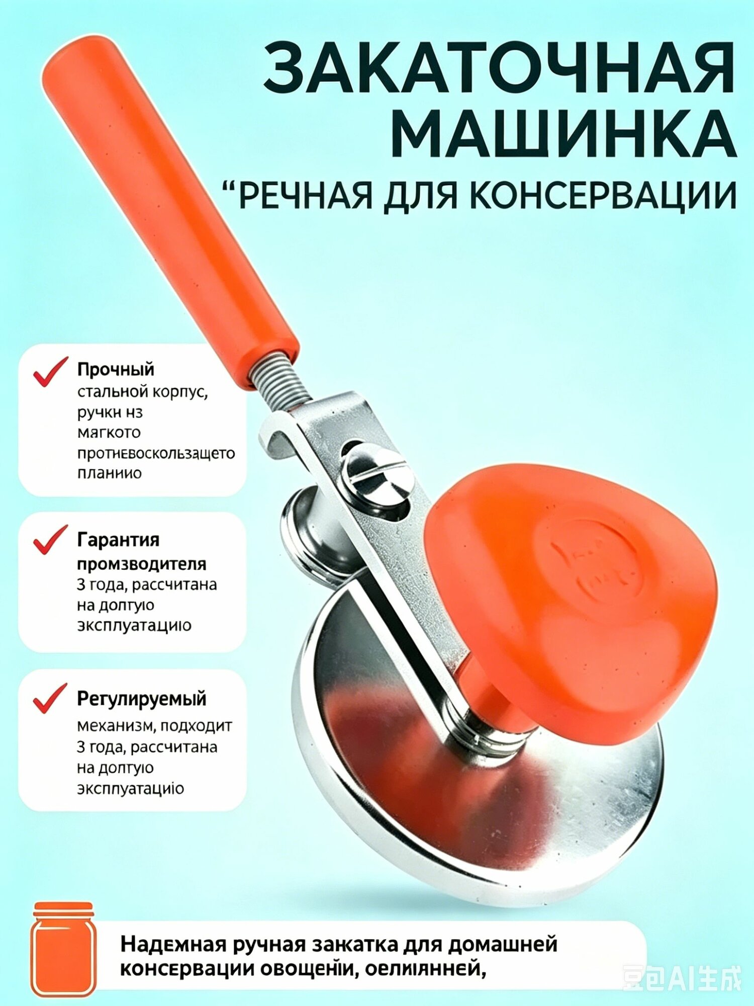 Закаточная машинка винтовая, 1 шт, для стеклянных банок с металлическими крышками, для домашнего консервирования