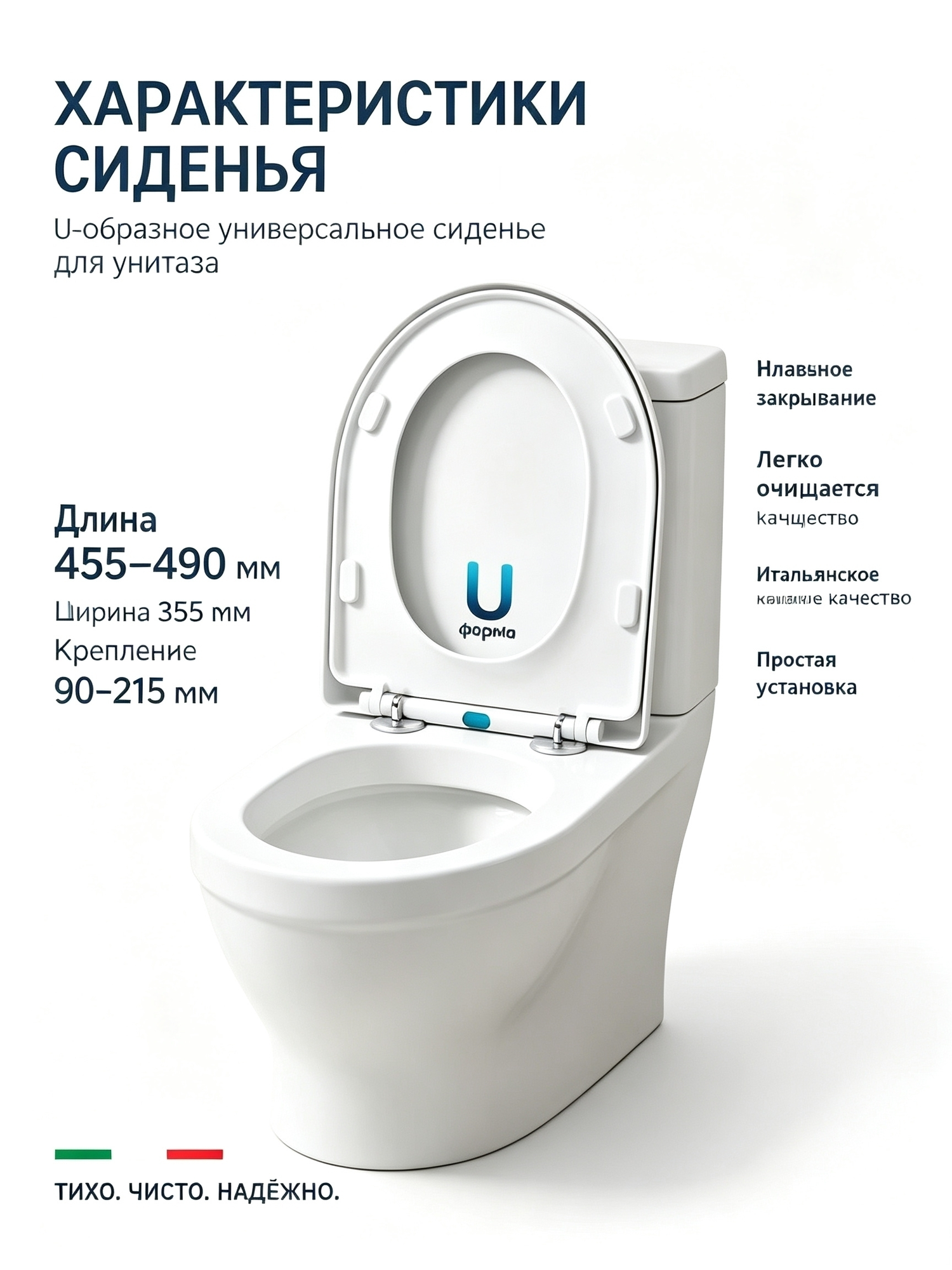 Сиденье для унитаза , с микролифтом, овальное, быстросъемное, универсальное, полипропилен