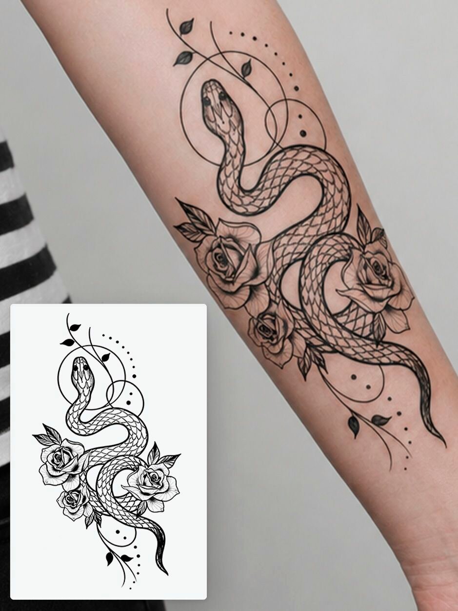 Tattoo'шки Временная тату "Snake power" 12*19см наклейка змея татуировка