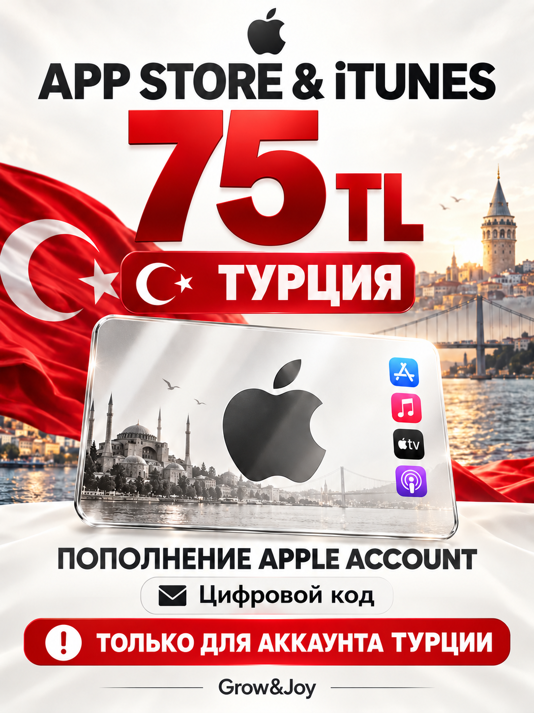 Подарочная карта Apple App Store & iTunes Турция 75 TL (TRY) — пополнение Apple ID на 75 турецких лир, цифровой код