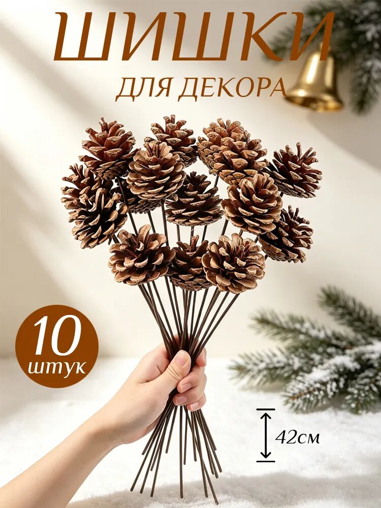 Ветка, шишка декоративная 10 шт темно-коричневый