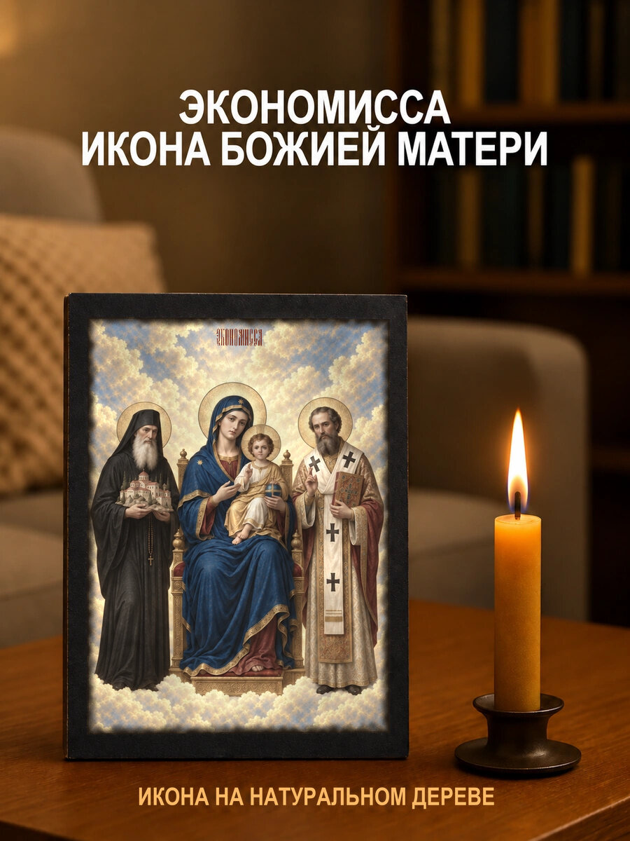 Икона «Экономисса икона Божией Матери» на натуральном дереве, 15×18 см, храмовая живопись, потёртое золото