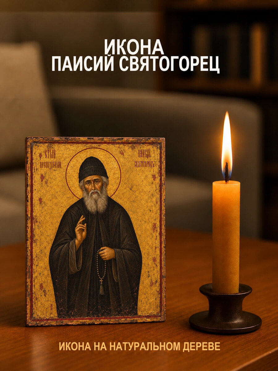 Икона «Паисий Святогорец» на натуральном дереве, 10×12 см, состаренное исполнение