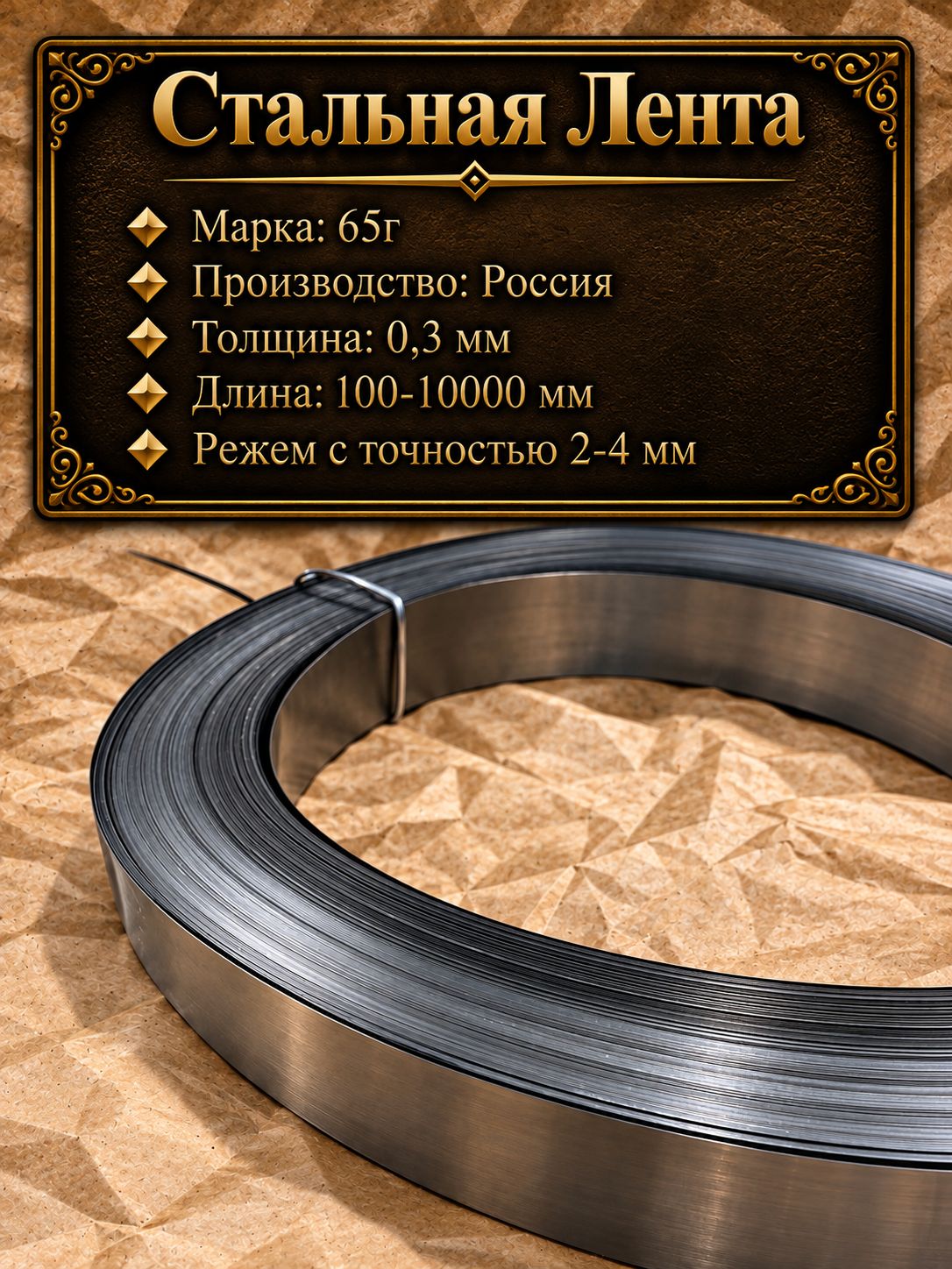 Лента стальная 65г, Толщина 0.3мм, Ширина 67мм, Длина 100мм