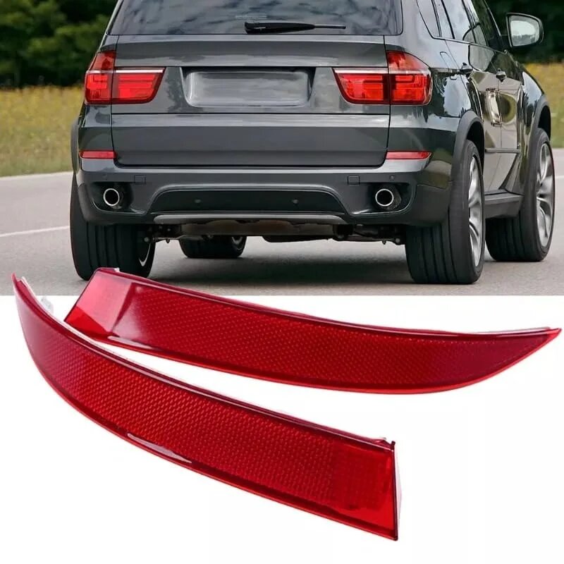 Левый и правый светоотражающие полосы для BMW X5 E70 LCI 2011 2012 2013, отражатель заднего бампера автомобиля, красная линза, предупреждающая полоса 63147240997