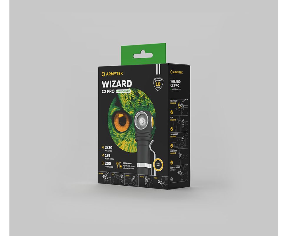 Фонарь налобный Armytek Wizard C2 Pro, черный, теплый свет