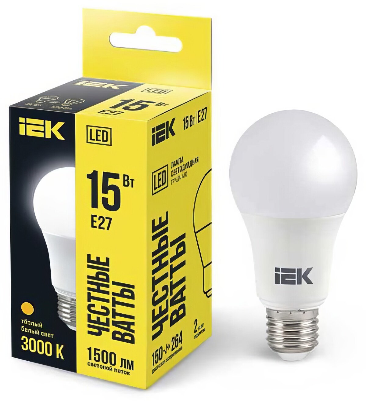 Лампа IEK LED A60 шар 15 Вт 230 В 3000К E27 LLE-A60-15-230-30-E27