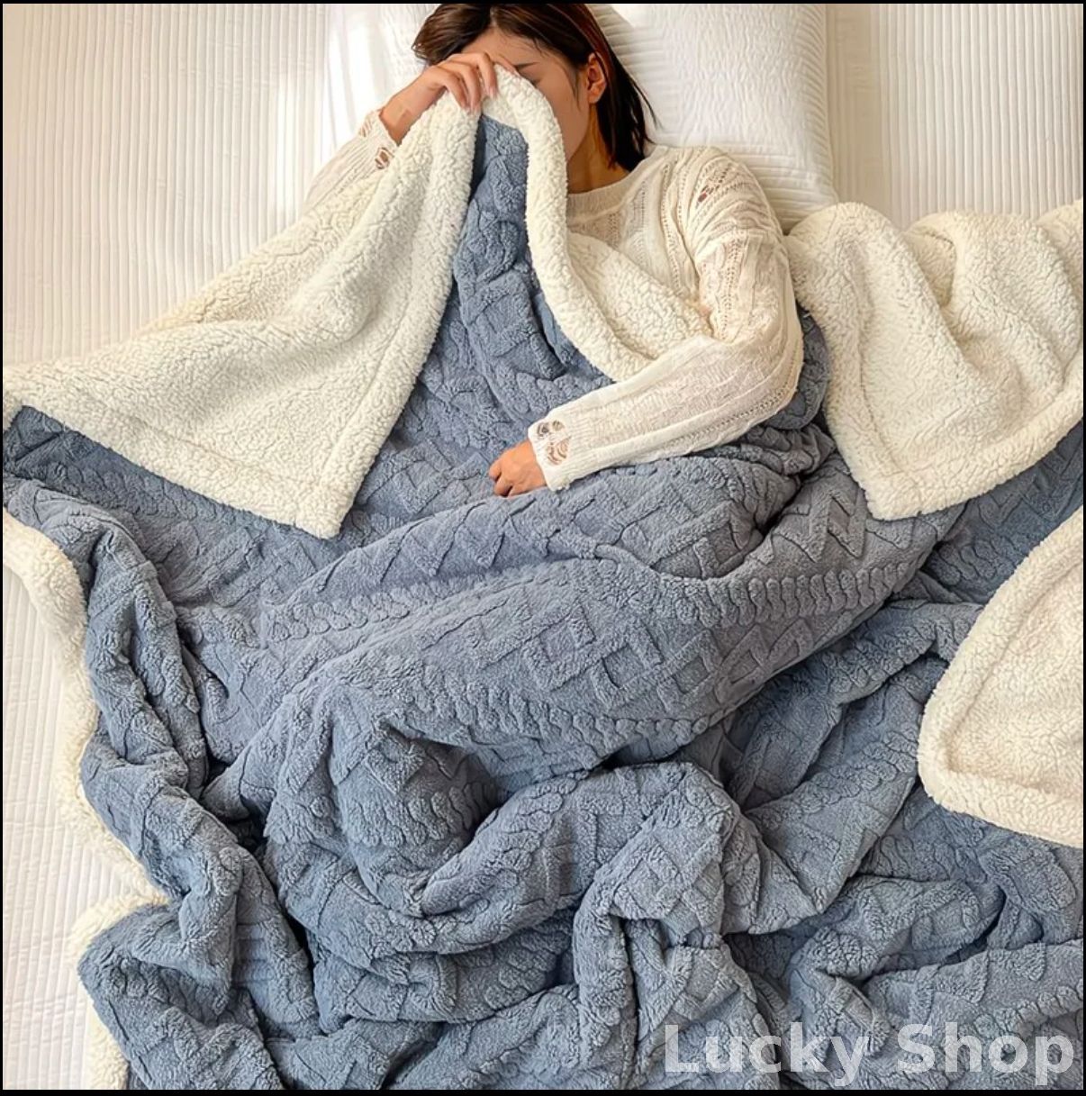 Плед 150x200 см мех искусственный двусторонний, плюшевый голубой