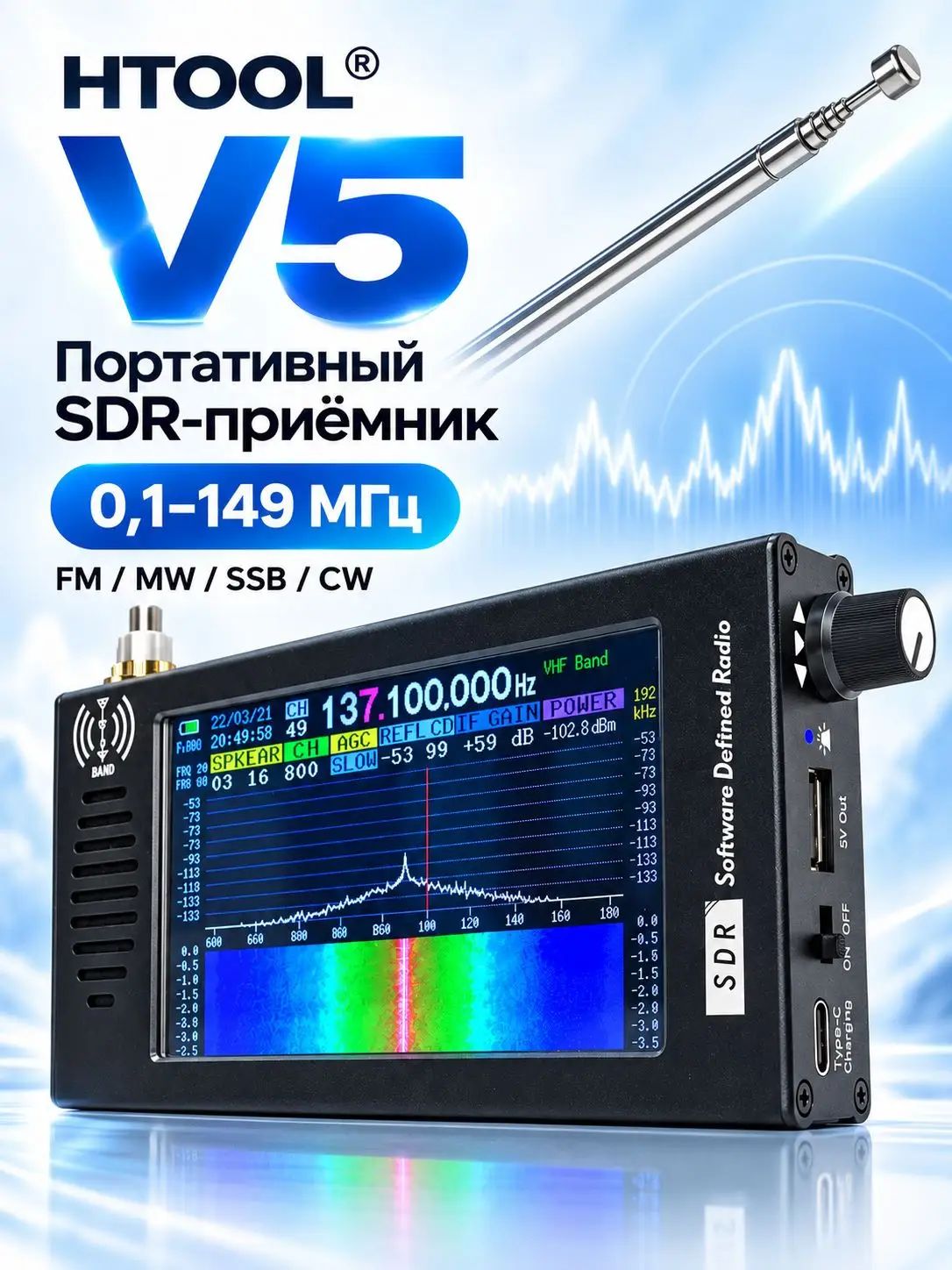 0,1-149 МГц SDR V5 Радио Цифровая демодуляция Коротковолновая FM MW SSB CW Радиолюбитель Трансивер DSP