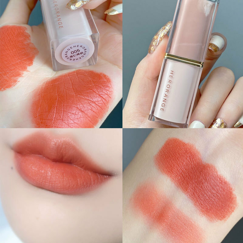 HERORANGE Кристальная помада в квадратном футляре, матовая, бархатная, водостойкая, потостойкая, стойкая, не смазывается.