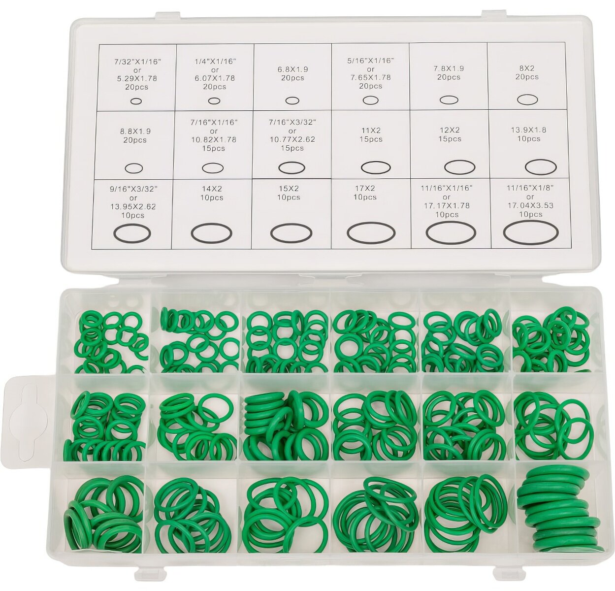 Набор колец резиновых уплотнительных O-Ring NBR70 дюйм. (green) 270 шт HIMPT 00-00011080