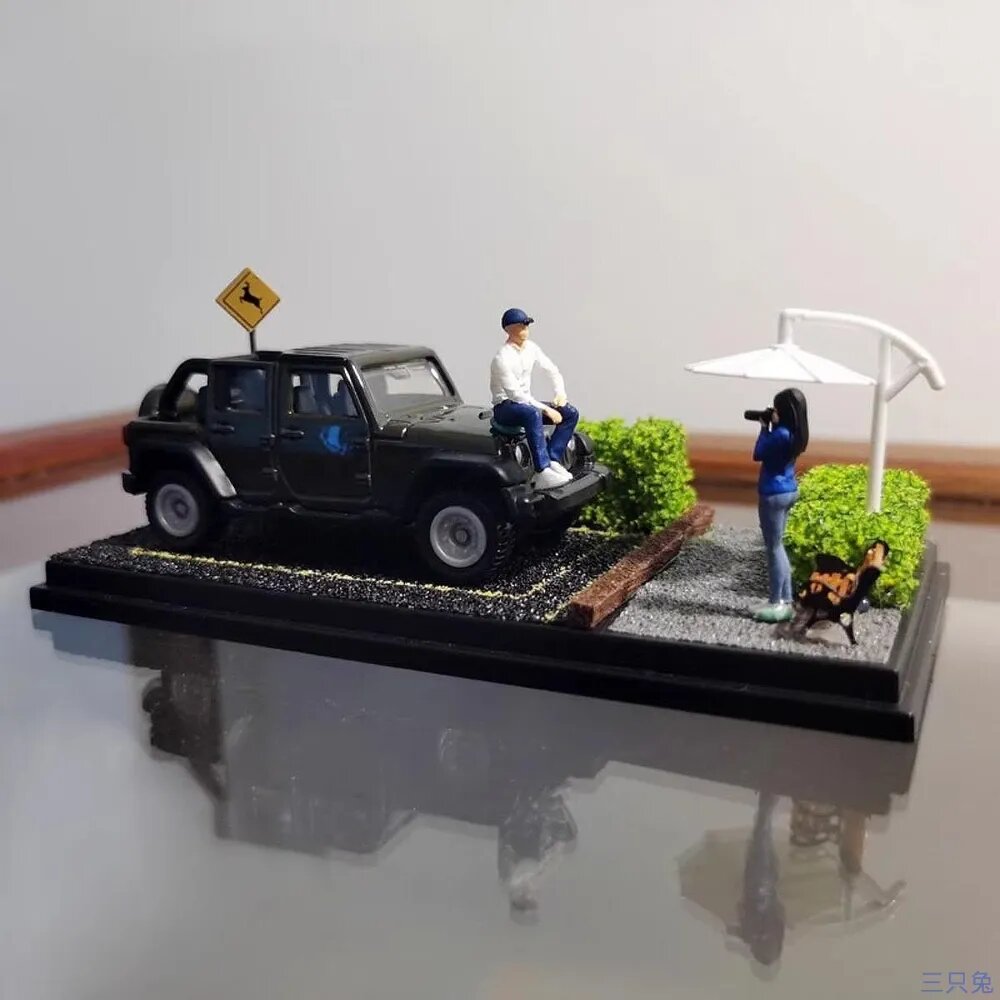 Витрина для моделей автомобилей 1:64, имитация парковки с зеленым кустом, акриловый корпус